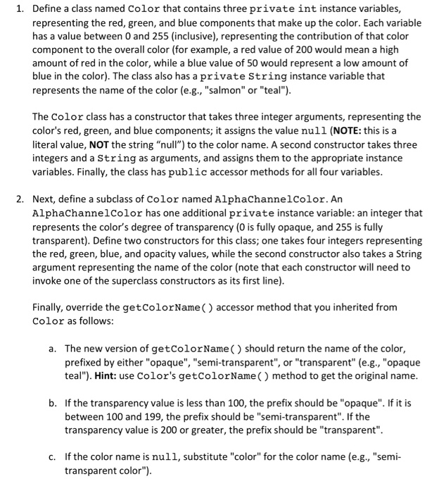 Solved 1. Define a class named Color that contains three | Chegg.com