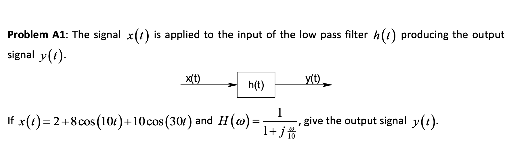 Solved Problem A1: The signal x(t) is applied to the input | Chegg.com