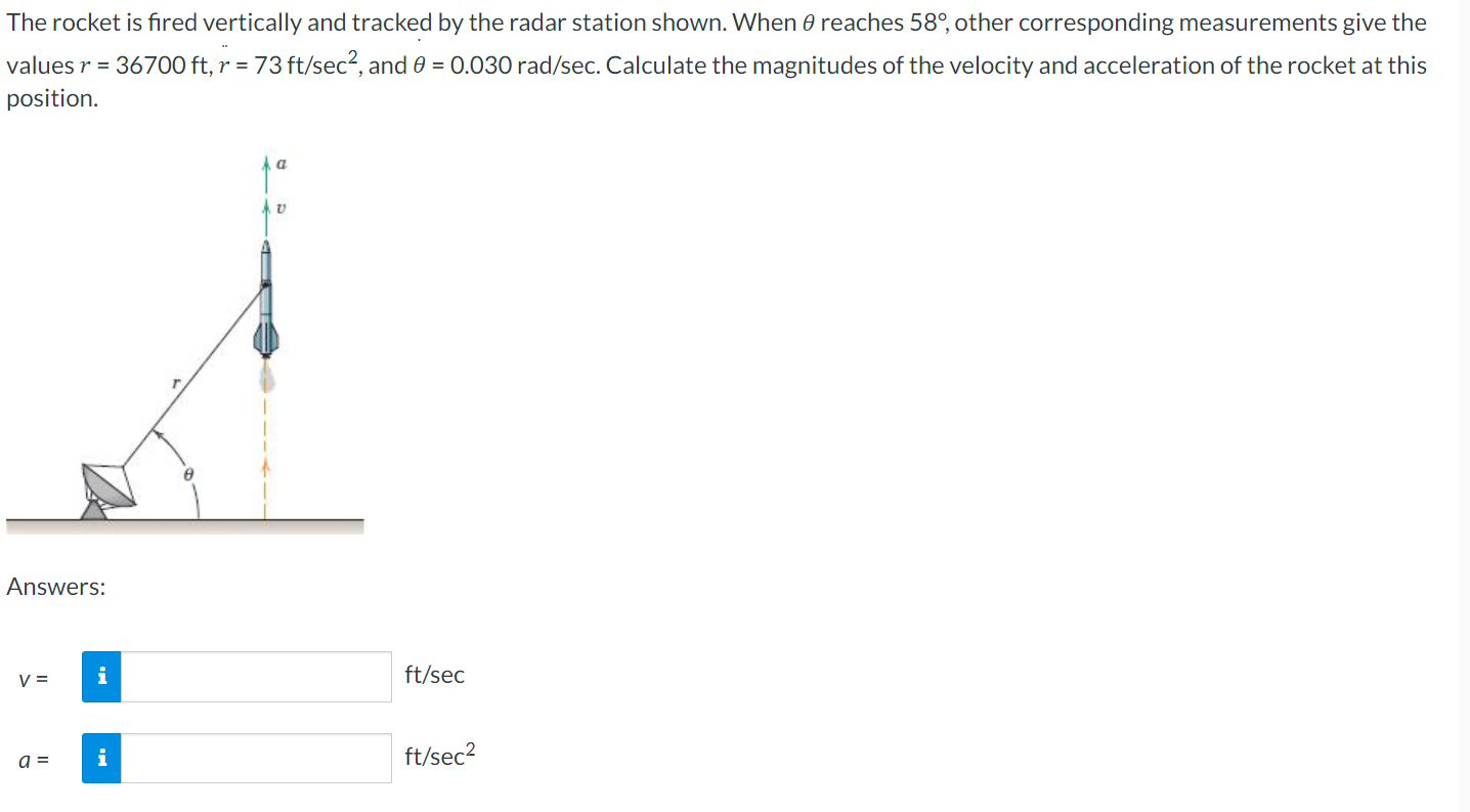 Solved The rocket is fired vertically and tracked by the | Chegg.com