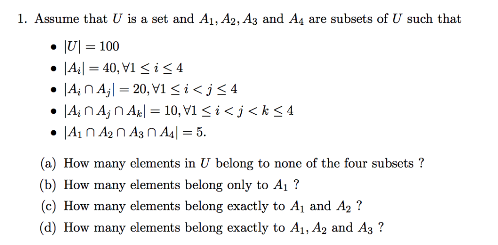 Solved Assume that U is a set and A1, A2, A3 and A4 are | Chegg.com