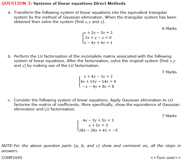 Solved QUESTION 3: Systems of linear equations Direct | Chegg.com
