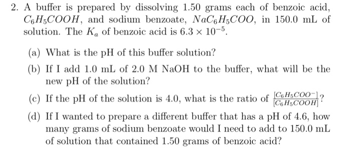 Solved A buffer is prepared by dissolving 1.50 grams each of | Chegg.com