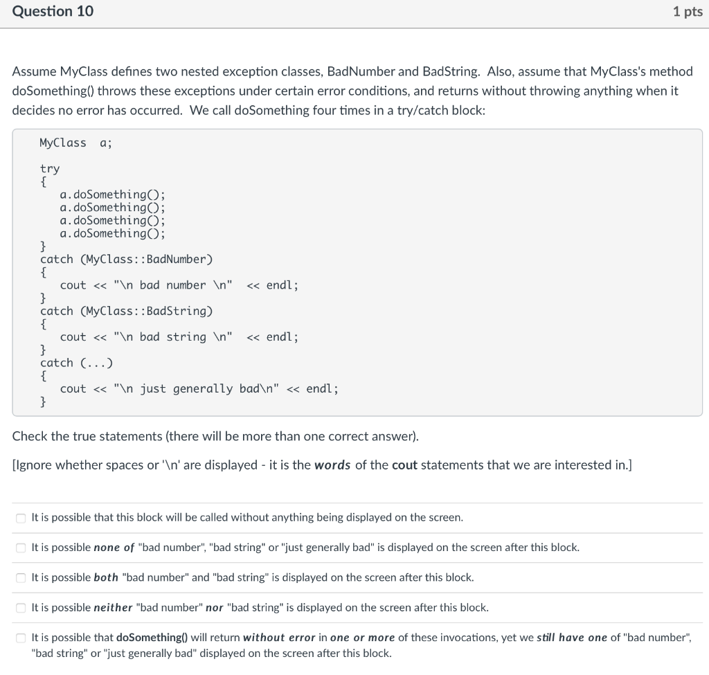 Solved Question 10 1 pts Assume MyClass defines two nested | Chegg.com