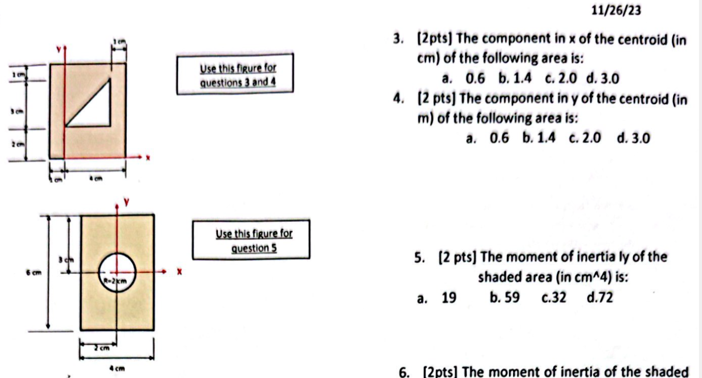 Solved 3. [2pts] ﻿The component in ?( x ??) of ﻿the centroid | Chegg.com