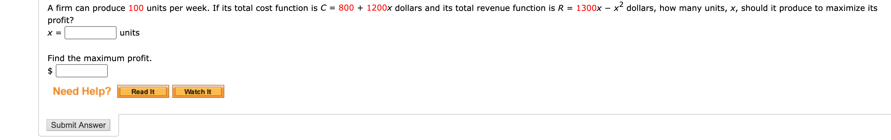 Solved A firm can produce 100 units per week. If its total | Chegg.com