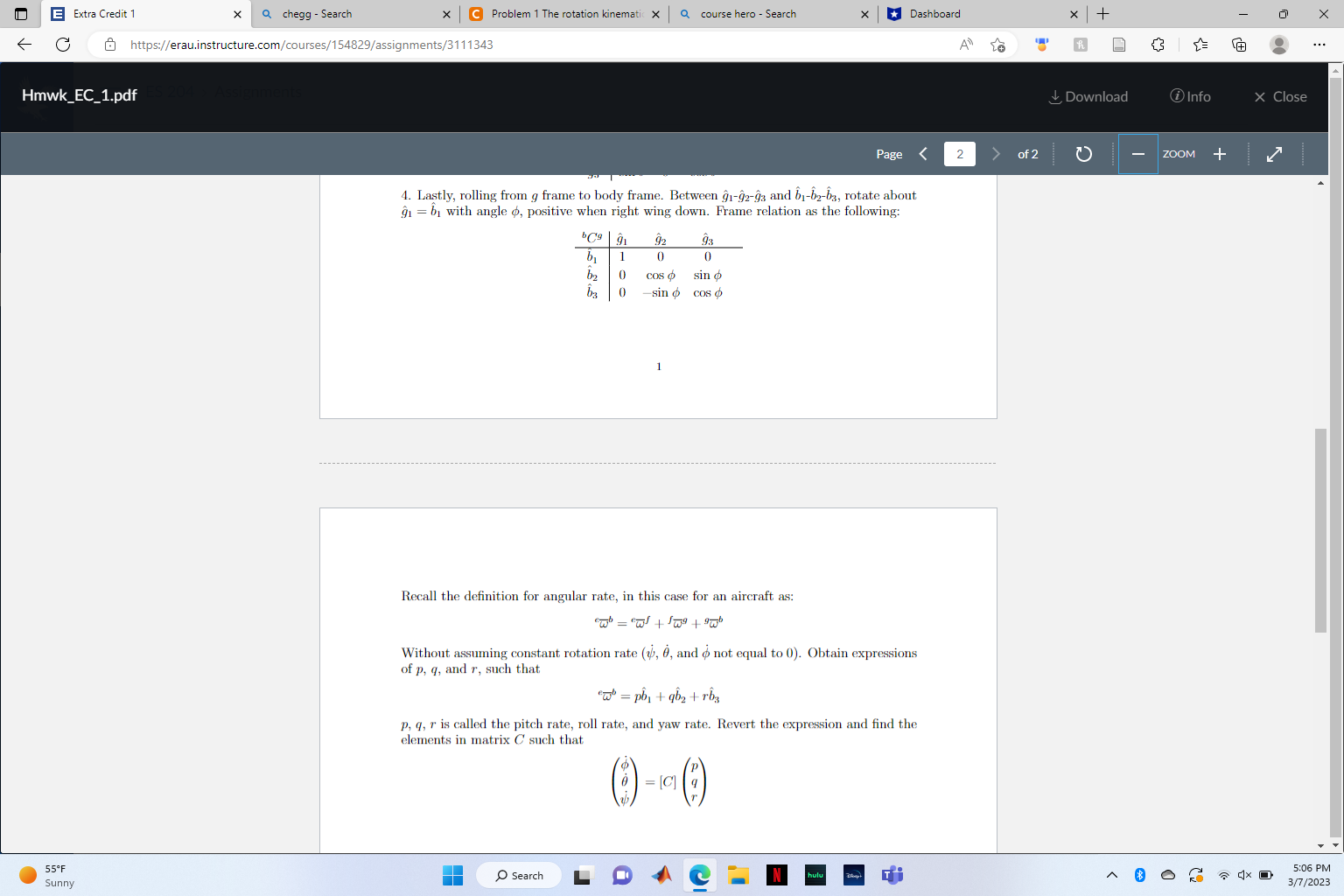 The rotation kinematics for aircraft is typically | Chegg.com