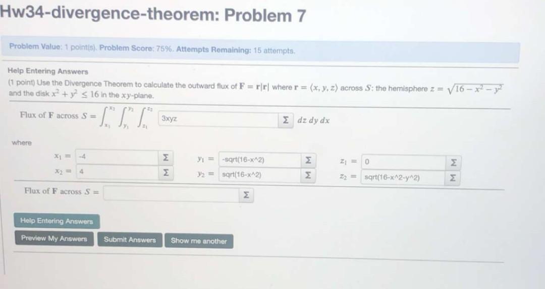Solved Hw34-divergence-theorem: Problem 7 Problem Value: 1 | Chegg.com