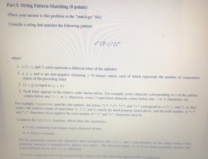 Solved Part I: String Pattern-Matching (8 polnts) (Place | Chegg.com