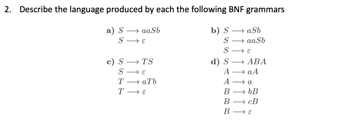 Solved 2. Describe the language produced by each the | Chegg.com
