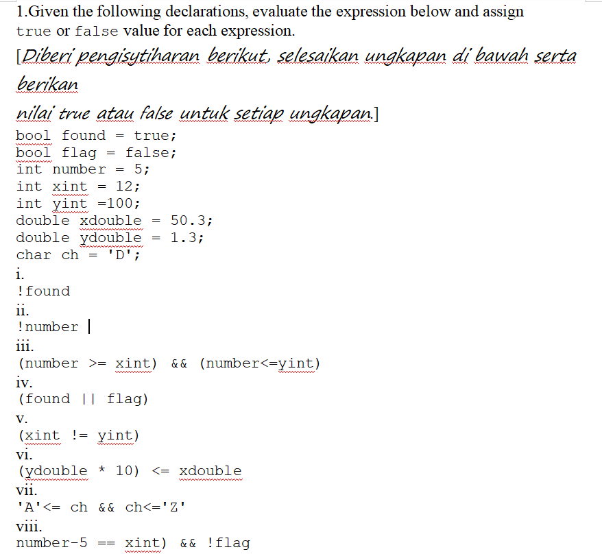 Solved 5 1 Given The Following Declarations Evaluate The
