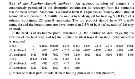 (Use of the Ponchon-Savarit method) An aqueous | Chegg.com