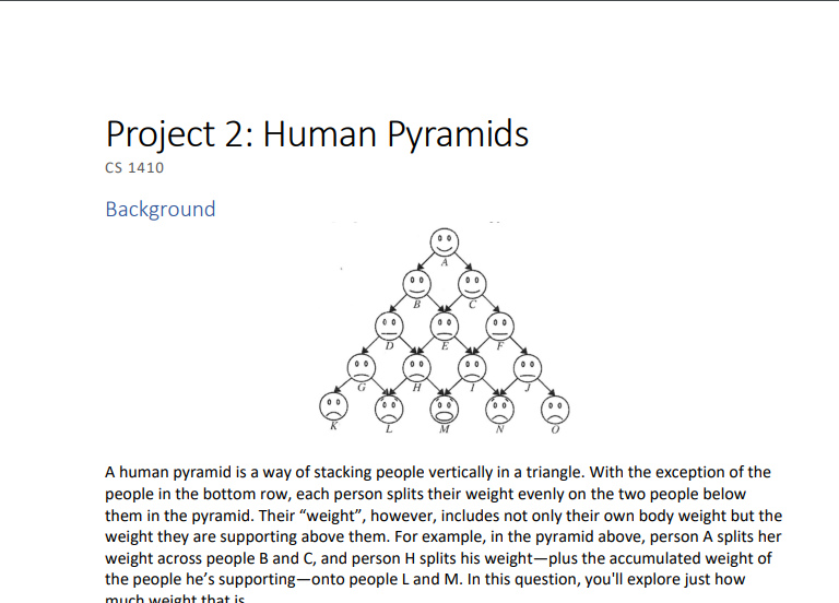 Solved Project 2: Human Pyramids cS 1410 Background A human | Chegg.com