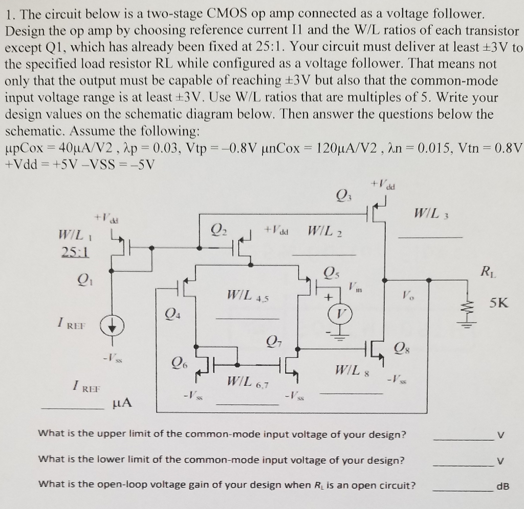 1. The circuit below is a two-stage CMOS op amp | Chegg.com