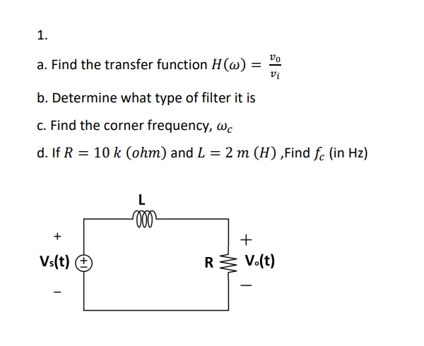 Solved a. ﻿Find the transfer function H(ω)=v0vib. ﻿Determine | Chegg.com