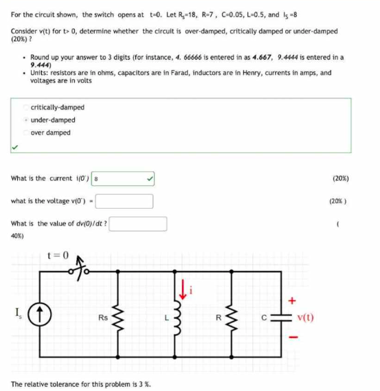 Solved For the circuit shown, the switch opens at t=0. ﻿Let | Chegg.com