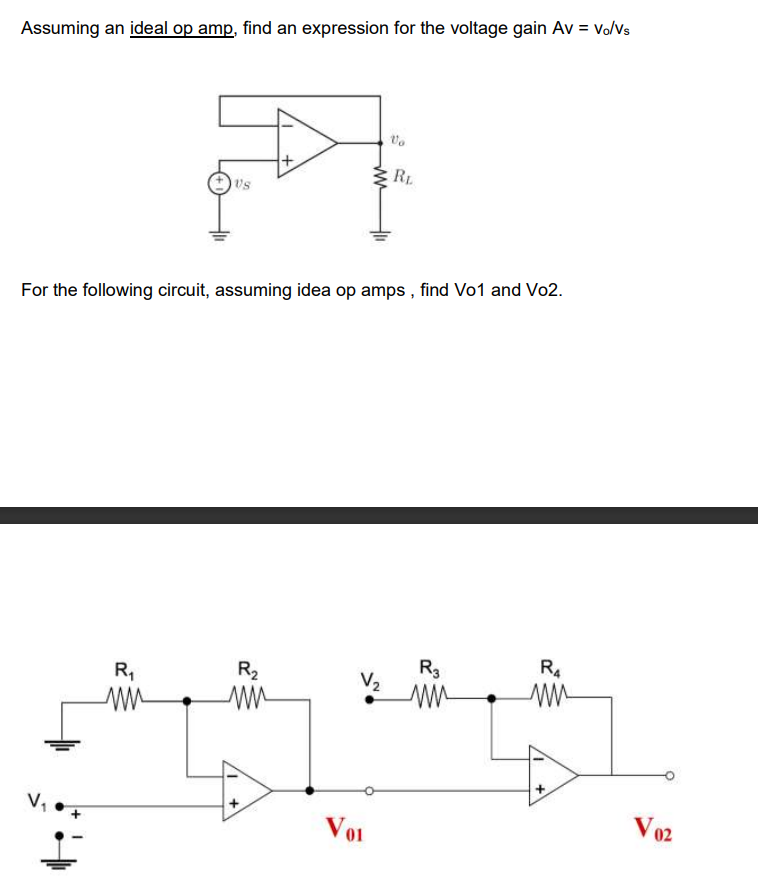 Solved Assuming an ideal op amp, find an expression for the | Chegg.com