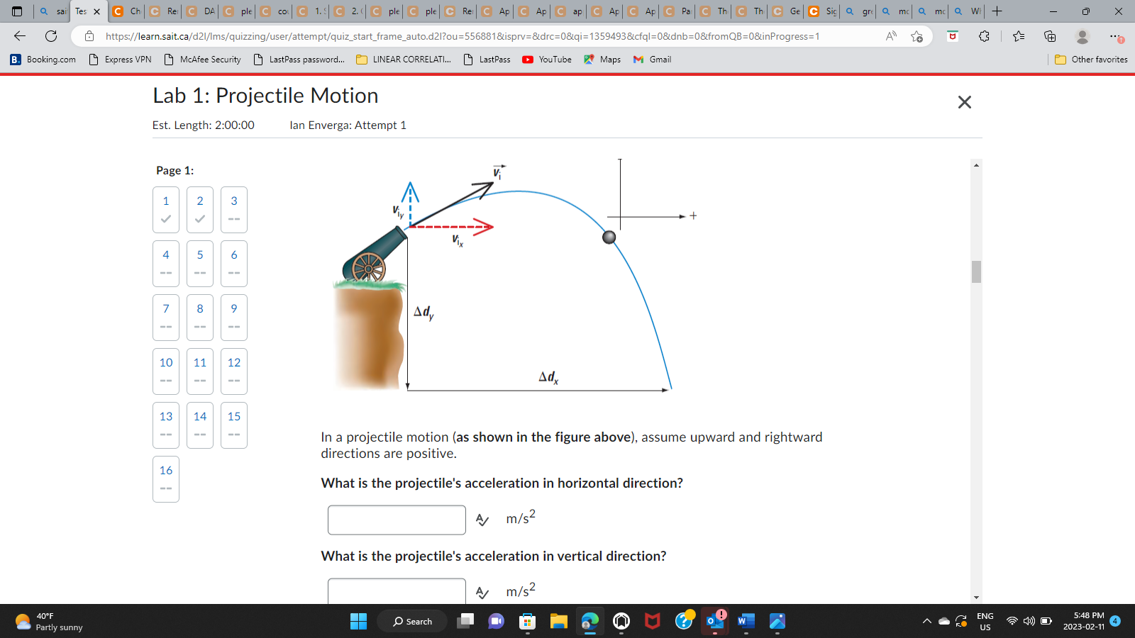 Solved Lab 1: Projectile Motion Est. Length: 2:00:00 Ian | Chegg.com