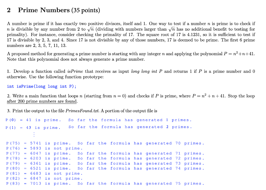 Solved 2 Prime Numbers (35 points) A number is prime if it | Chegg.com