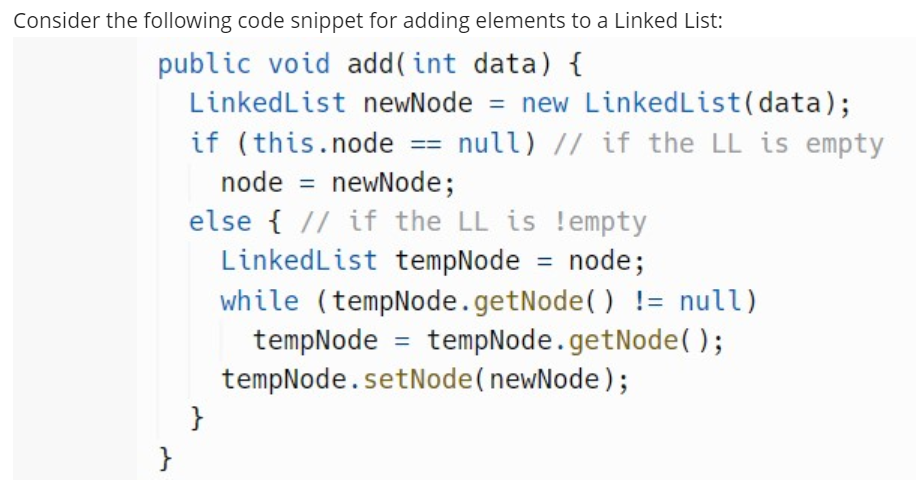 Solved Consider the following code snippet for adding | Chegg.com