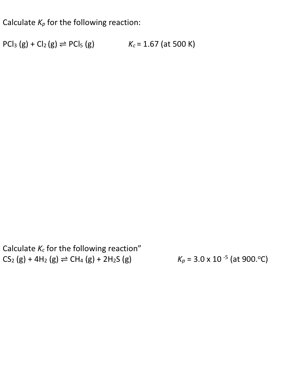 Solved Calculate Kp for the following reaction: PCl3( | Chegg.com