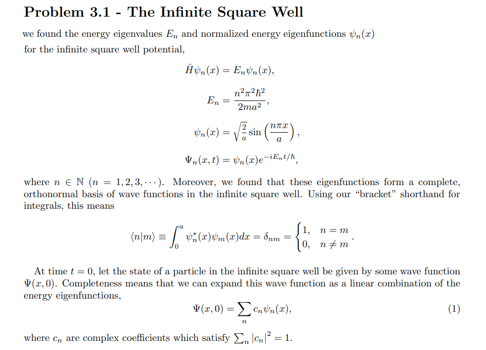 Solved Problem 3.1 - The Infinite Square Well we found the | Chegg.com