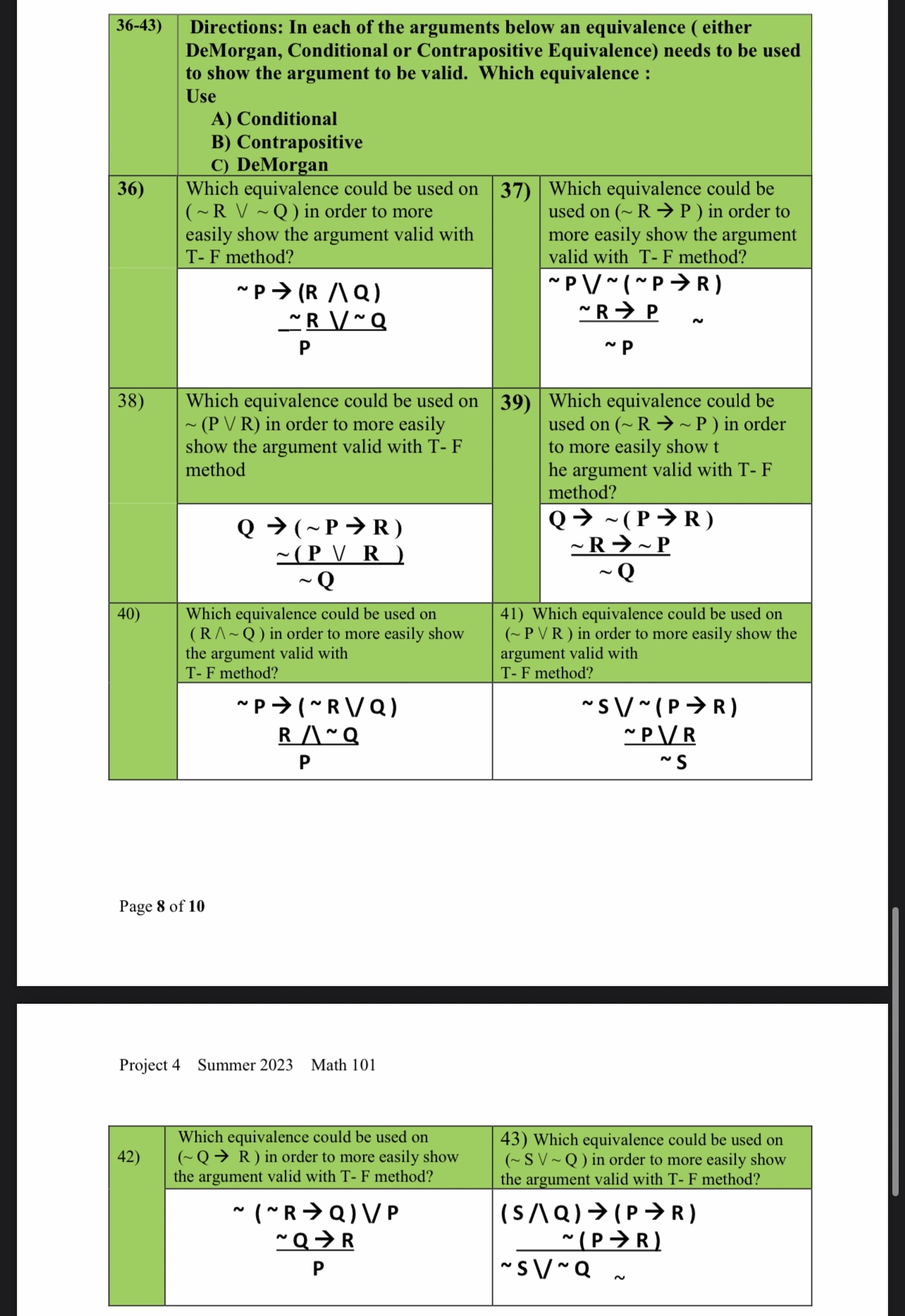 Solved Demorgan Conditional Or Contrapositive Equivalence