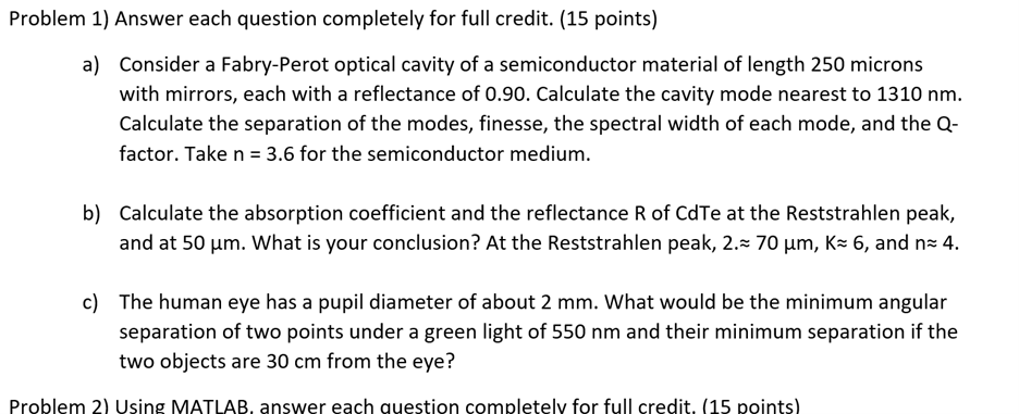 Solved roblem 1) Answer each question completely for full | Chegg.com