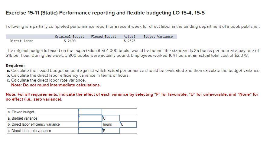 Solved Exercise 15−11 (Static) Performance reporting and | Chegg.com