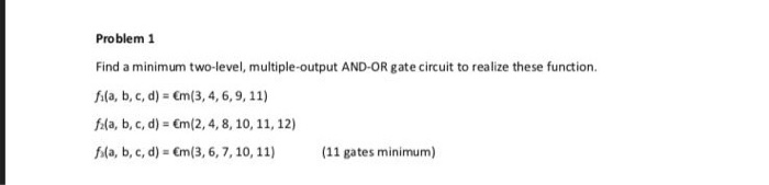 Solved Problem 1 Find a minimum two-level, multiple-output | Chegg.com
