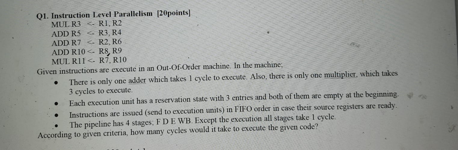 Solved Q1. Instruction Level Parallelism [20points] | Chegg.com