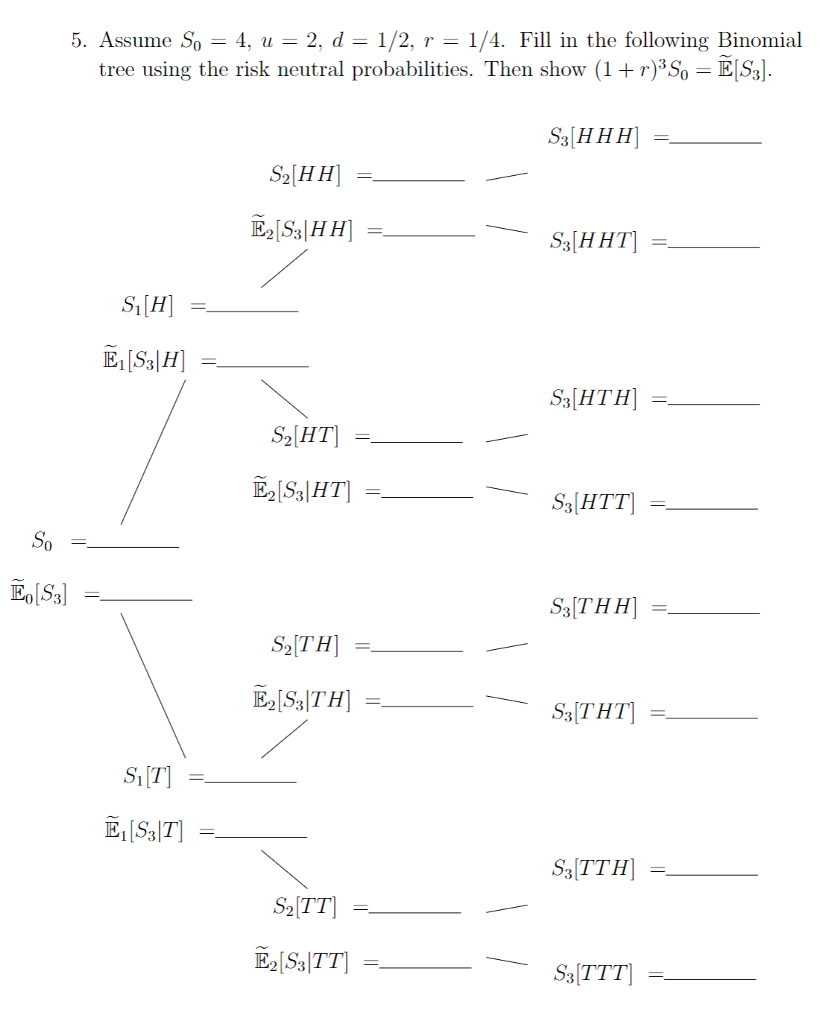5. Assume So-4. u-2. d = 1/2, r-1/4. Fill in the | Chegg.com