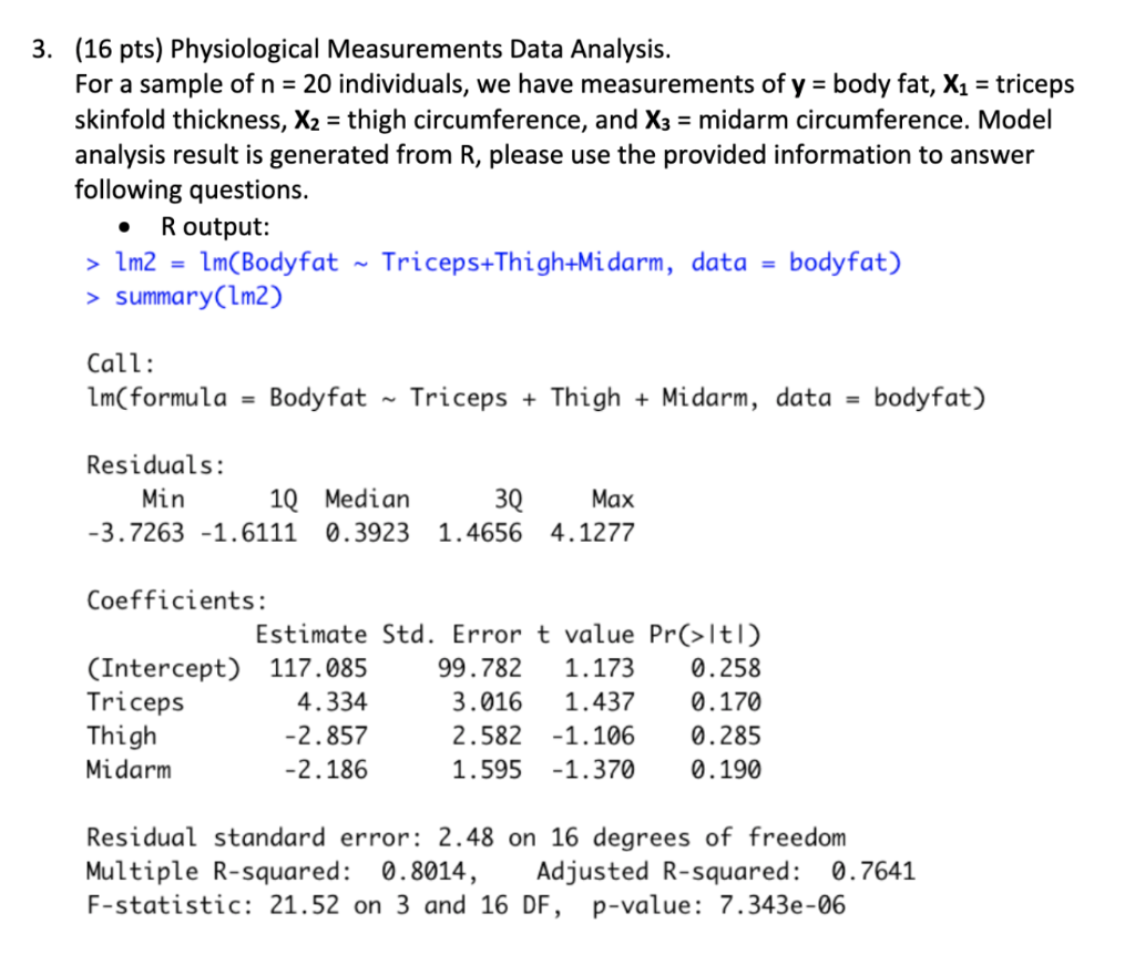 Solved = 3. (16 pts) Physiological Measurements Data | Chegg.com