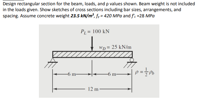 Solved Design rectangular section for the beam, loads, and ρ | Chegg.com