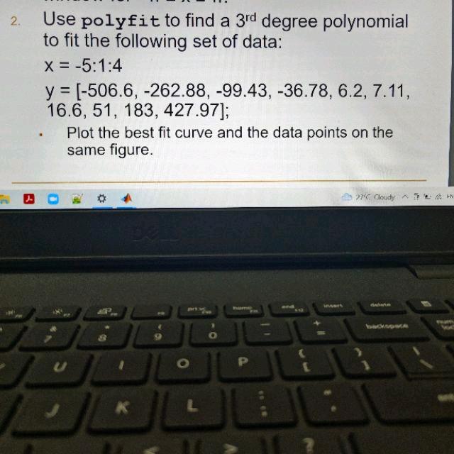 Solved 2. Use polyfit to find a 3rd degree polynomial to | Chegg.com