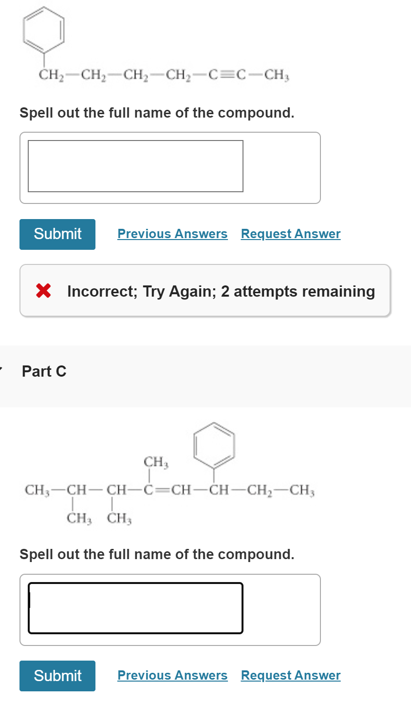 Solved Name each of the following compounds in which the | Chegg.com