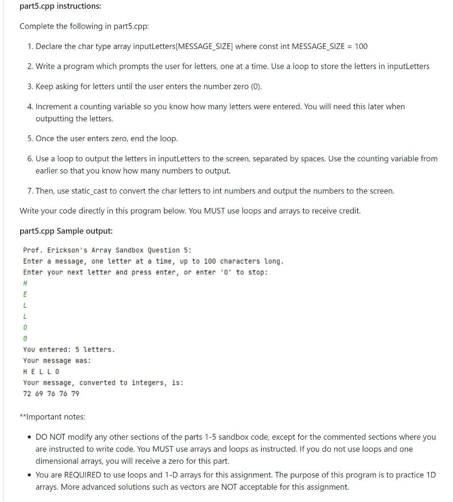 Solved part5.cpp instructions: Complete the following in | Chegg.com Solved part5.cpp instructions: Complete the following in | Chegg.com