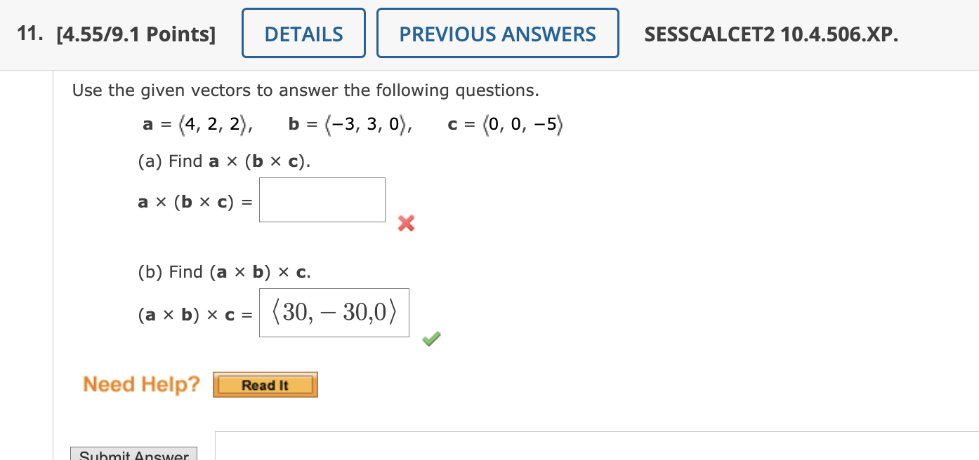 Solved Sesscalcet2 10 4 506 Xp Use The Given Vectors To