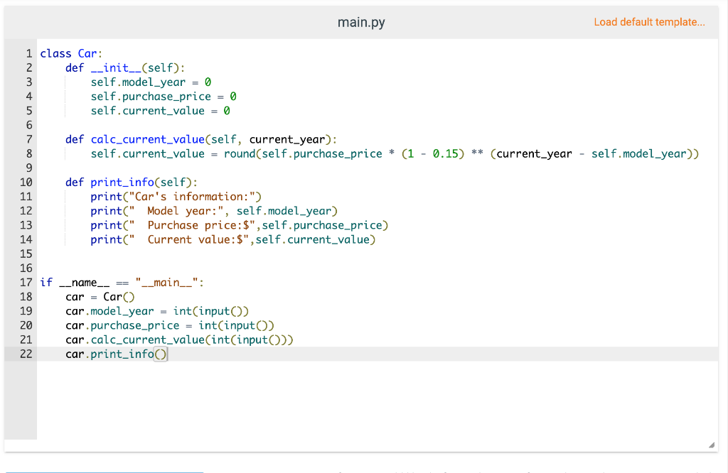 Solved 9.14 Ch. 9 Lab: Car value (classes) Complete the Car | Chegg.com