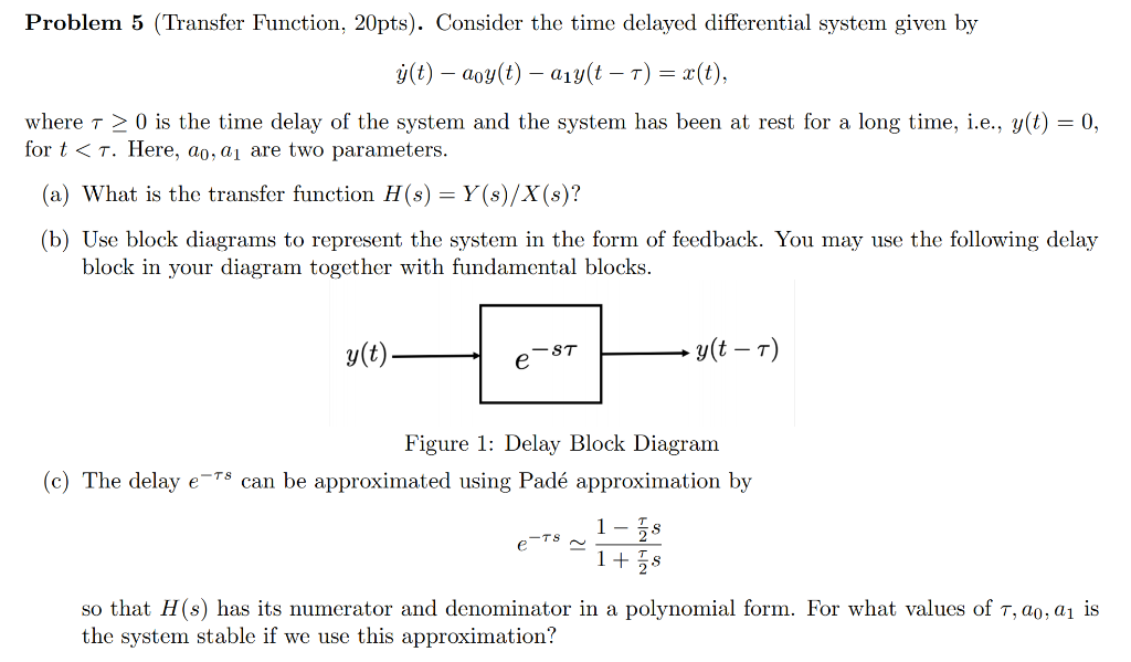 Solved Problem 5 (Transfer Function, 20pts). Consider the | Chegg.com