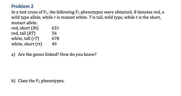 Solved Problem 2 In a test cross of F1, the following F2 | Chegg.com