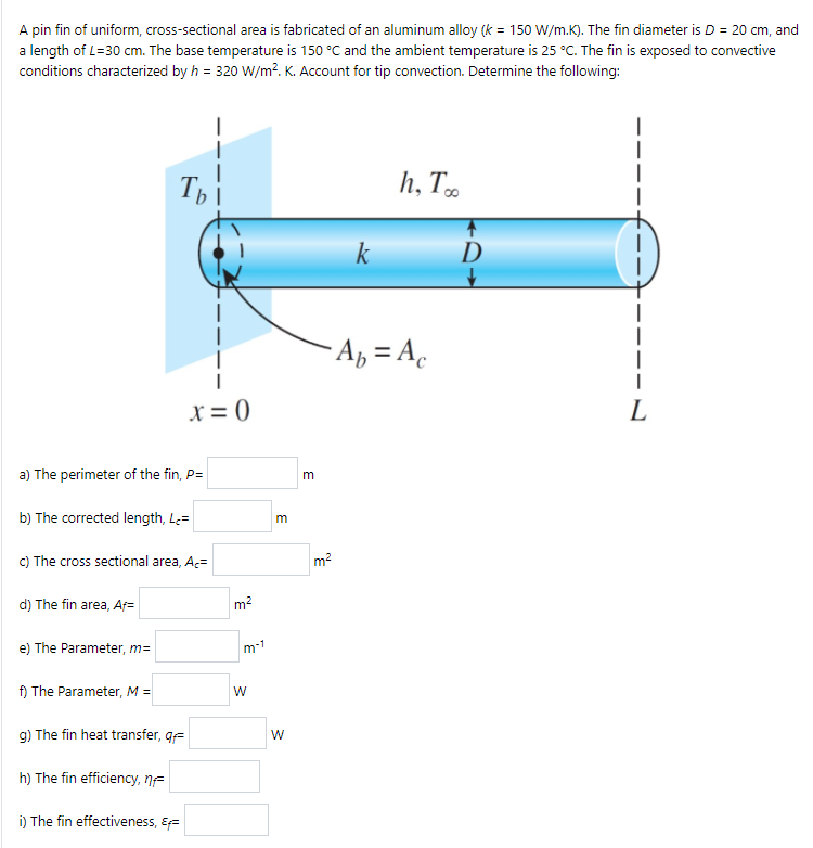 Solved A pin fin of uniform, cross-sectional area is | Chegg.com