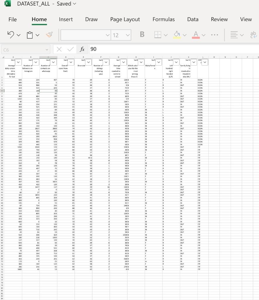 X DATASET_ALL - Saved ∨ File Home Insert Draw Page | Chegg.com