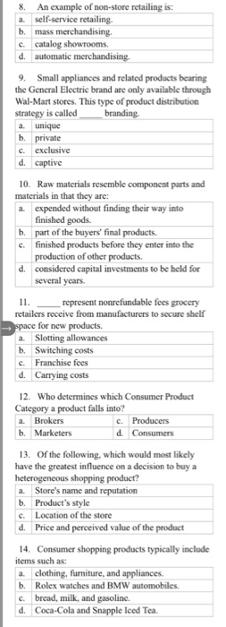 Solved 8. An example of non-store retailing is: 9. Small | Chegg.com