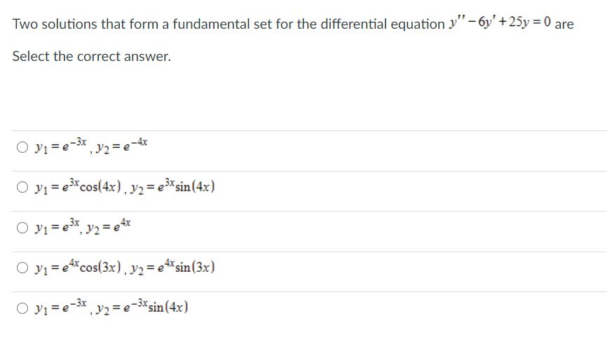 Solved Two solutions that form a fundamental set for the | Chegg.com