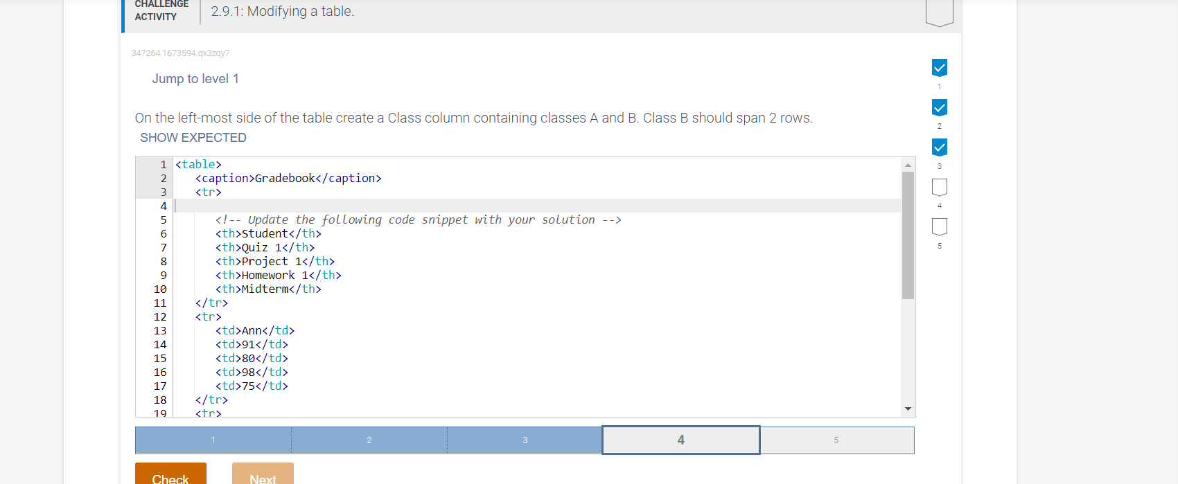 Solved CHALLENGE ACTIVITY 2.9.1: Modifying a table. 347264. | Chegg.com