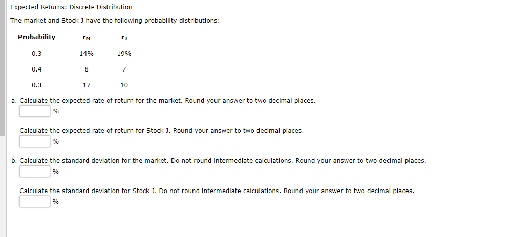Solved Expected Returns: Discrete Distribution The market | Chegg.com