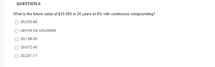 Solved QUESTION 6 What is the future value of $10,000 in 20 | Chegg.com