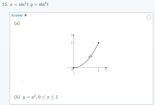 Solved x=sin2t,y=sin4t Answer (a) (b) y=x2,0≤x≤1 | Chegg.com