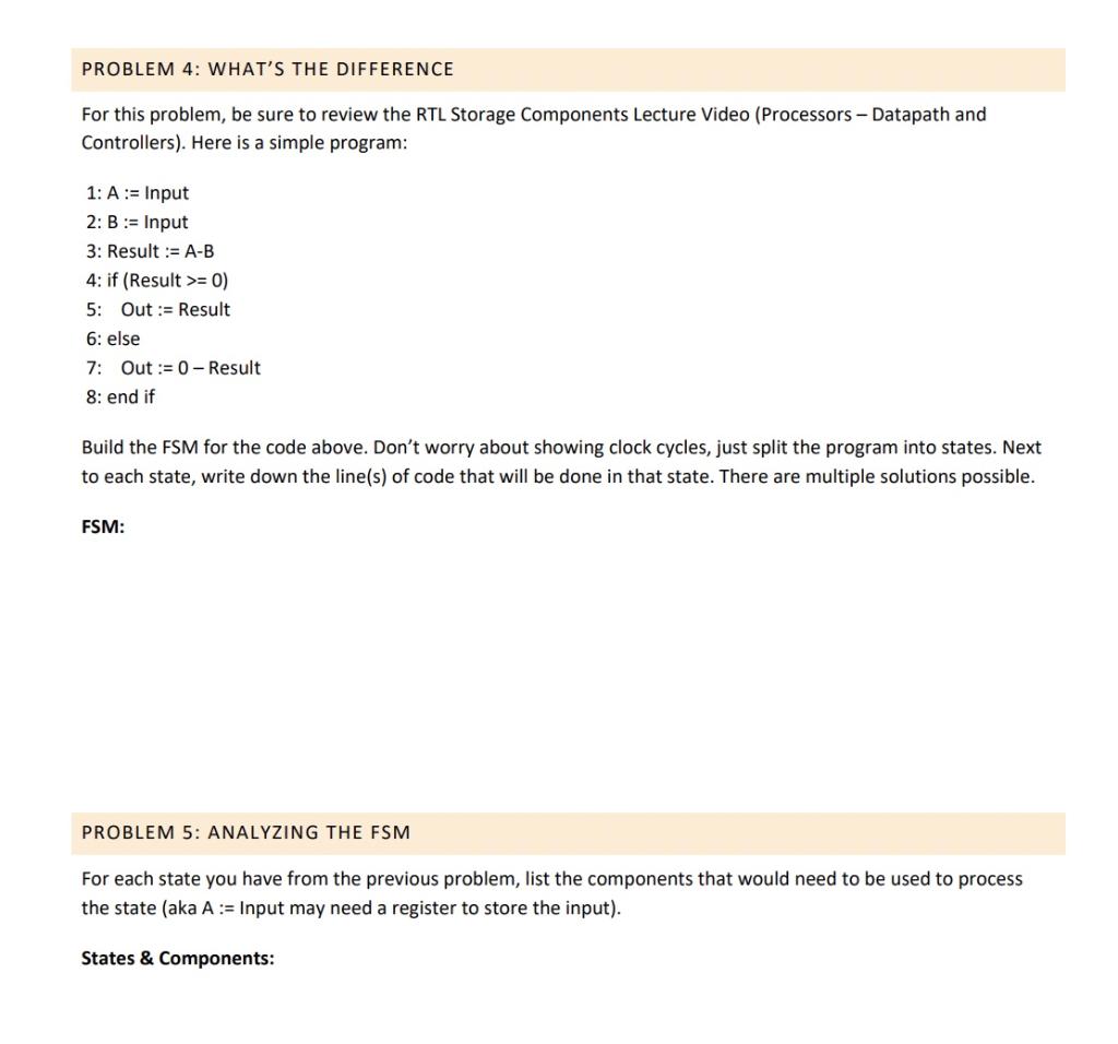 Solved PROBLEM 4: WHAT'S THE DIFFERENCE For this problem, be | Chegg.com