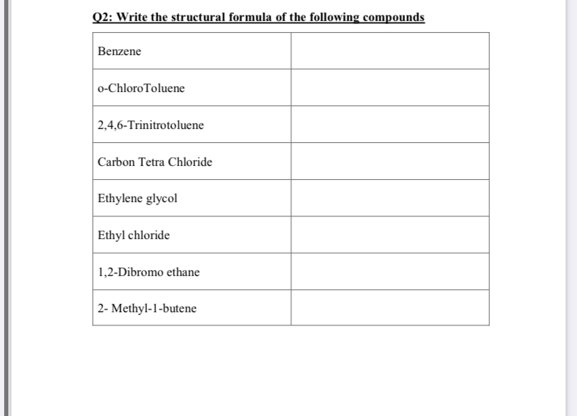 Solved O2: Write the structural formula of the following | Chegg.com